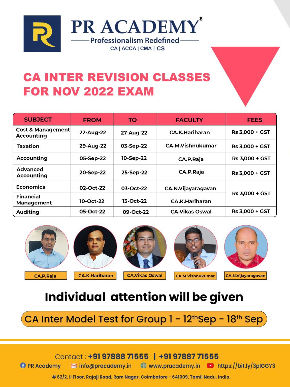 CA Inter Revision Classes in Coimbatore - Admission is Going
